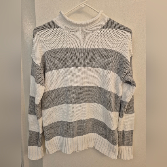 crown & ivy | Sweaters | Crown Ivy Gray And White Striped Turtleneck ...